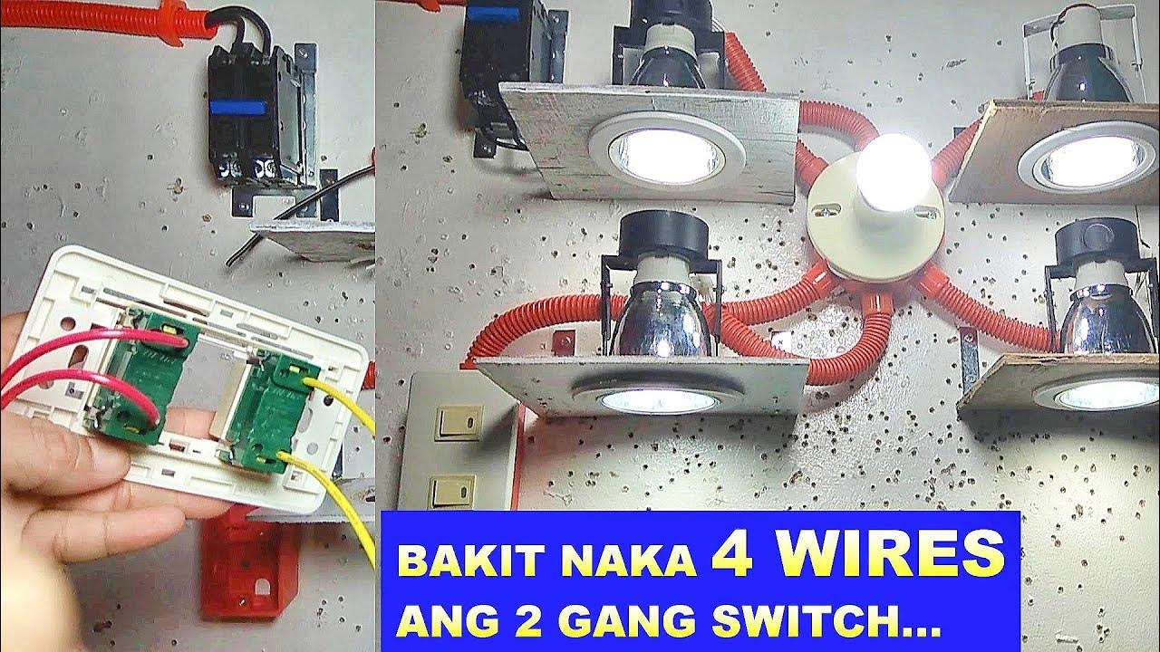 PAANO MAG 2 GANG SWITCH SA APAT NA PIN LIGHT AT ISANG BULB - YouTube