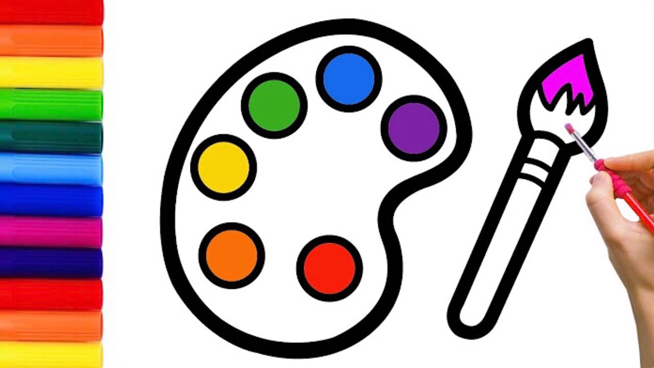 How to draw color palettes and brushes for kids? Easy Drawing for ...