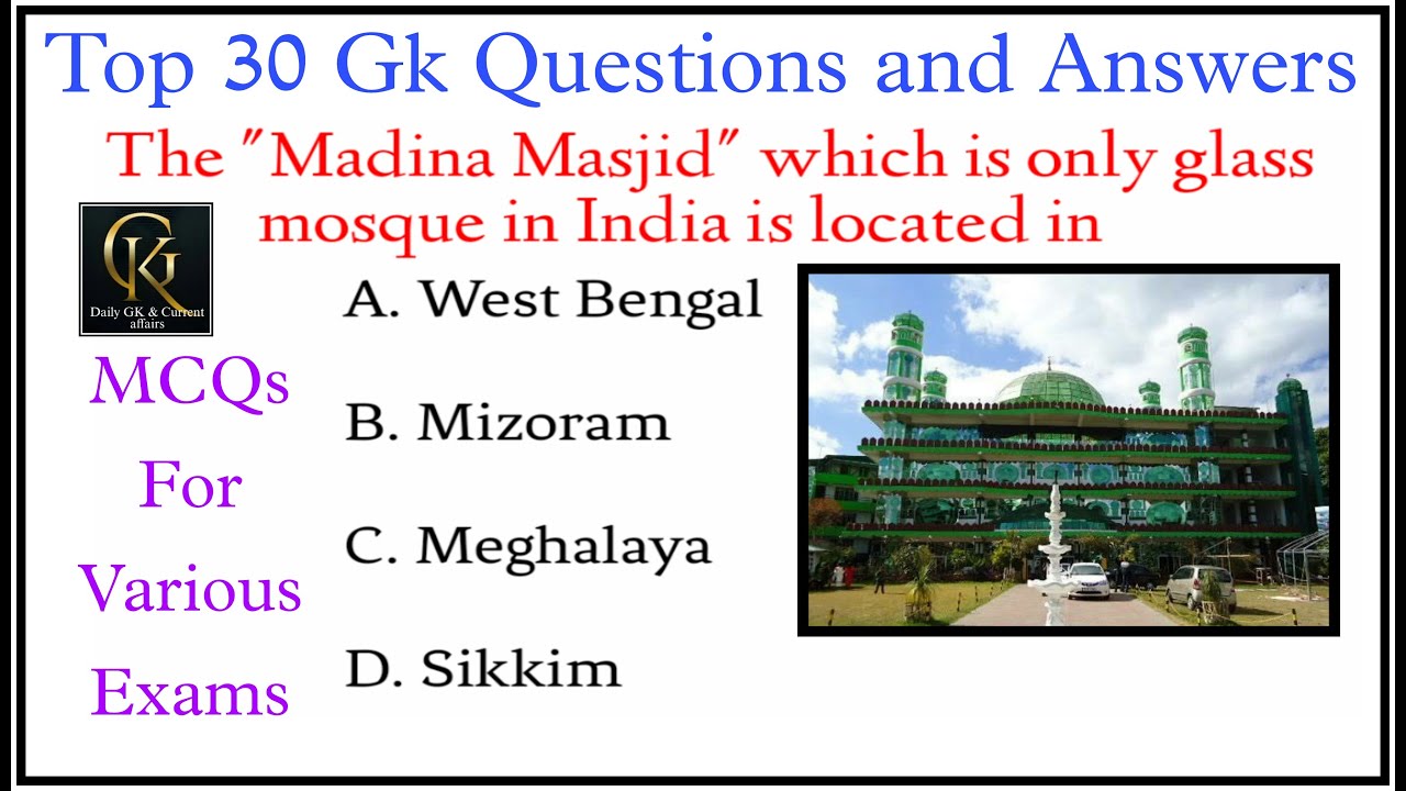Top 30 GK Questions and Answers | Top Current Affairs | MCQs Quiz for ...