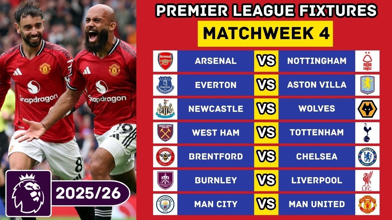 🔴 EPL FIXTURES TODAY - MATCHWEEK 4 - PREMIER LEAGUE FIXTURES 2025/2026 - EPL FIXTURES 2025/26 ...