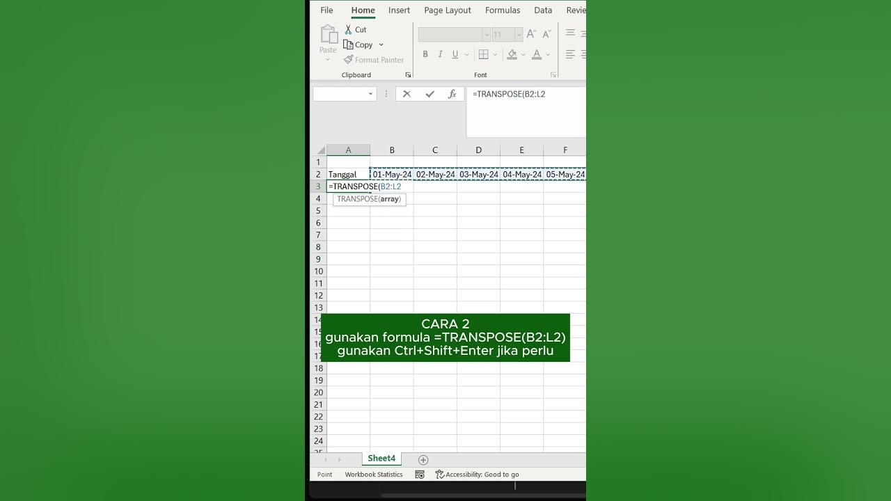 Dua Cara Membalikan Data Transposeexcelshort 36 Tutorialexcel Exceltips Youtube