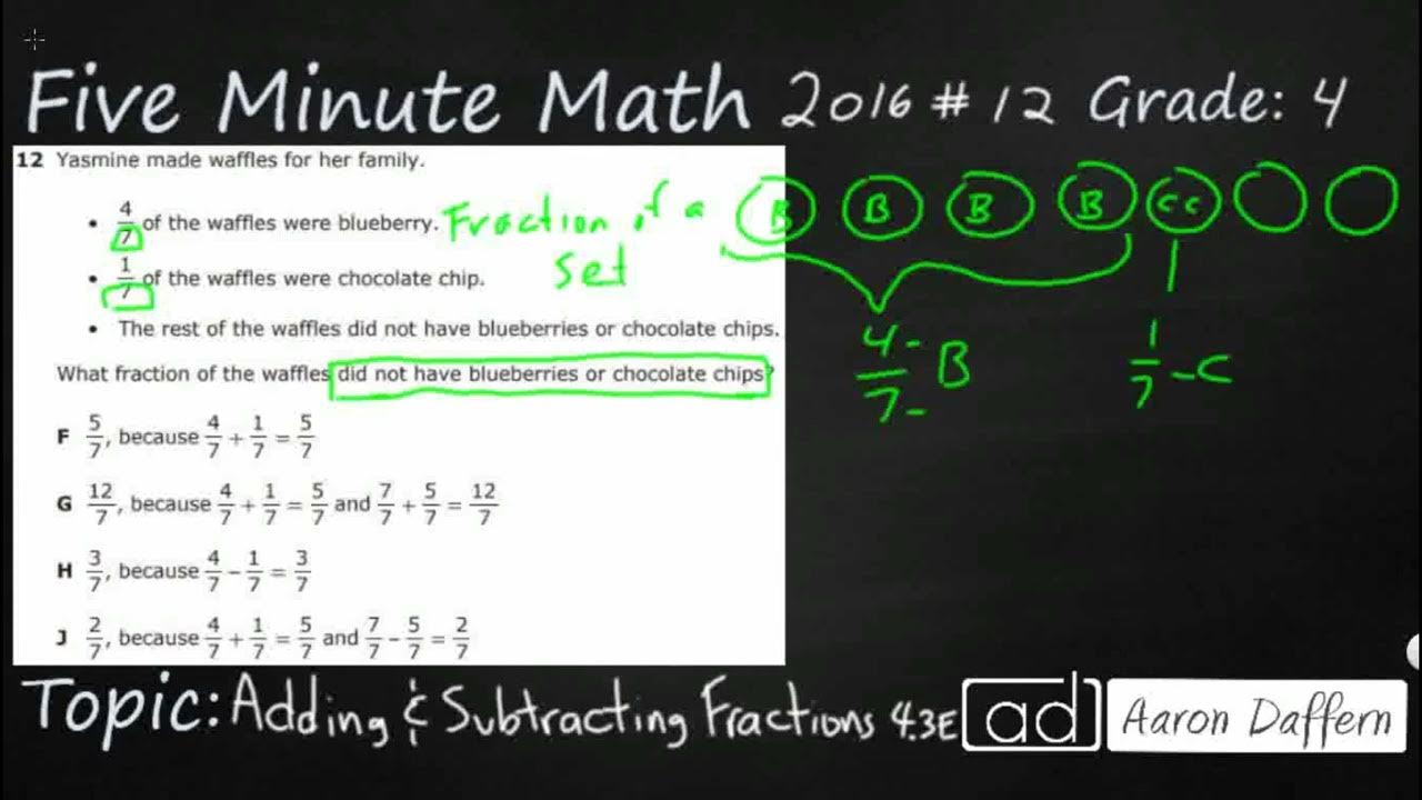 4th Grade STAAR Practice Adding and Subtracting Fractions (4.3E - #1 ...