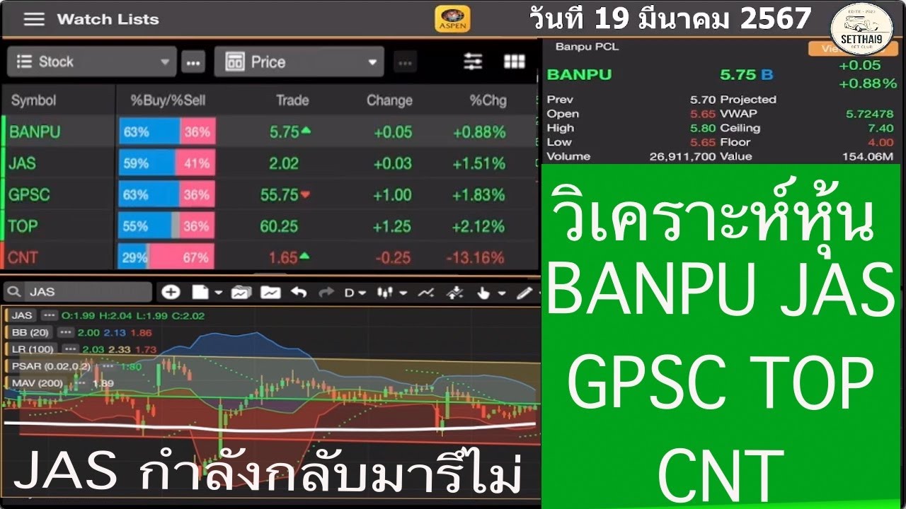 วิเคราะห์ BANPU JAS GPSC TOP CNT JAS กำลังกลับมารึไม่ โดย SetThai9 วันที่ 19 มีนาคม 2567 - YouTube