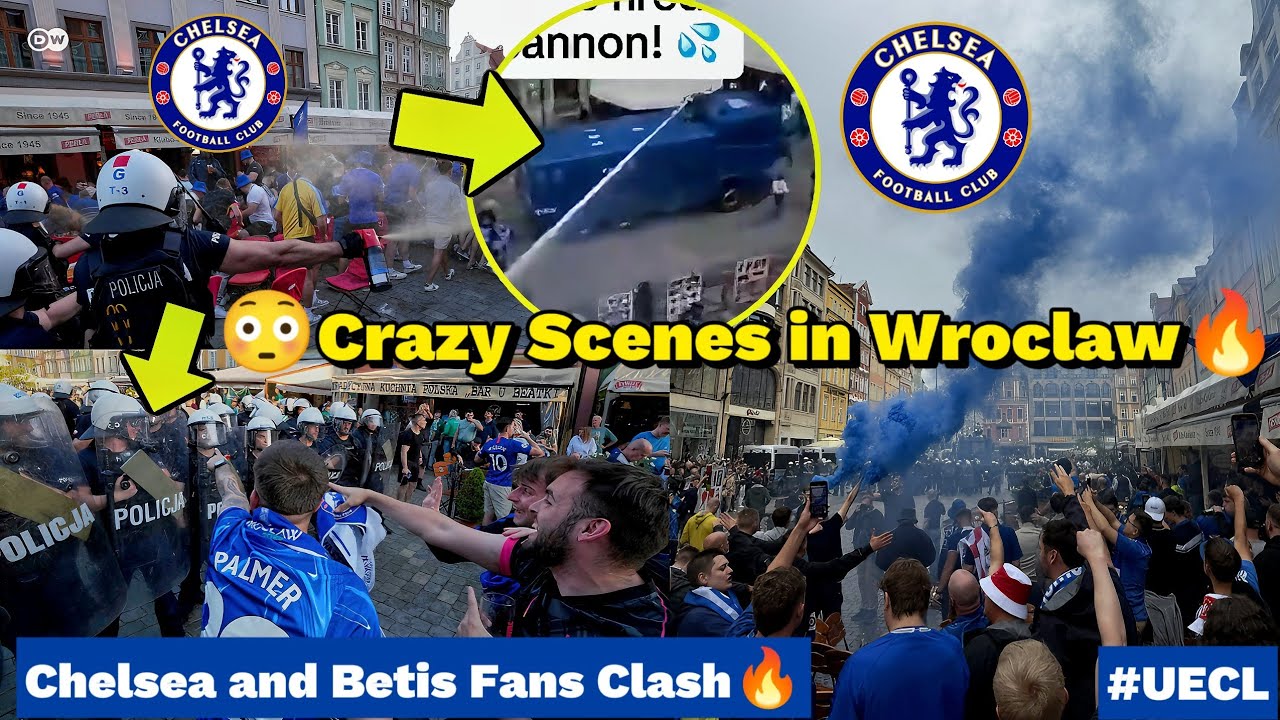 Crazy Scenes🔥Chelsea Fans CLASH with Real Betis fans in Wroclaw ahead ...