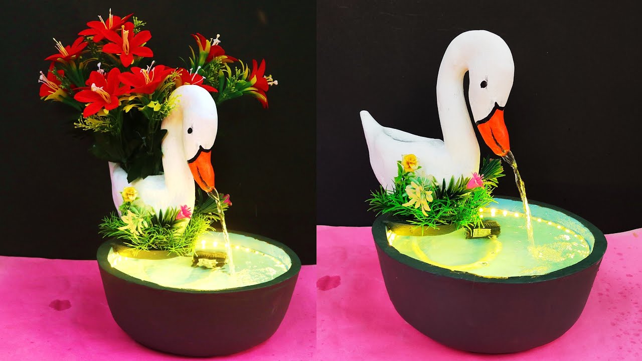 wow Beautiful design water fountain with flower pot making at home ...