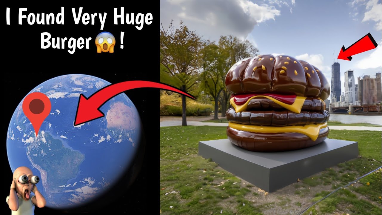 😱 I Found Very Giant Burger Sculpture in Real Life On Google Earth and ...