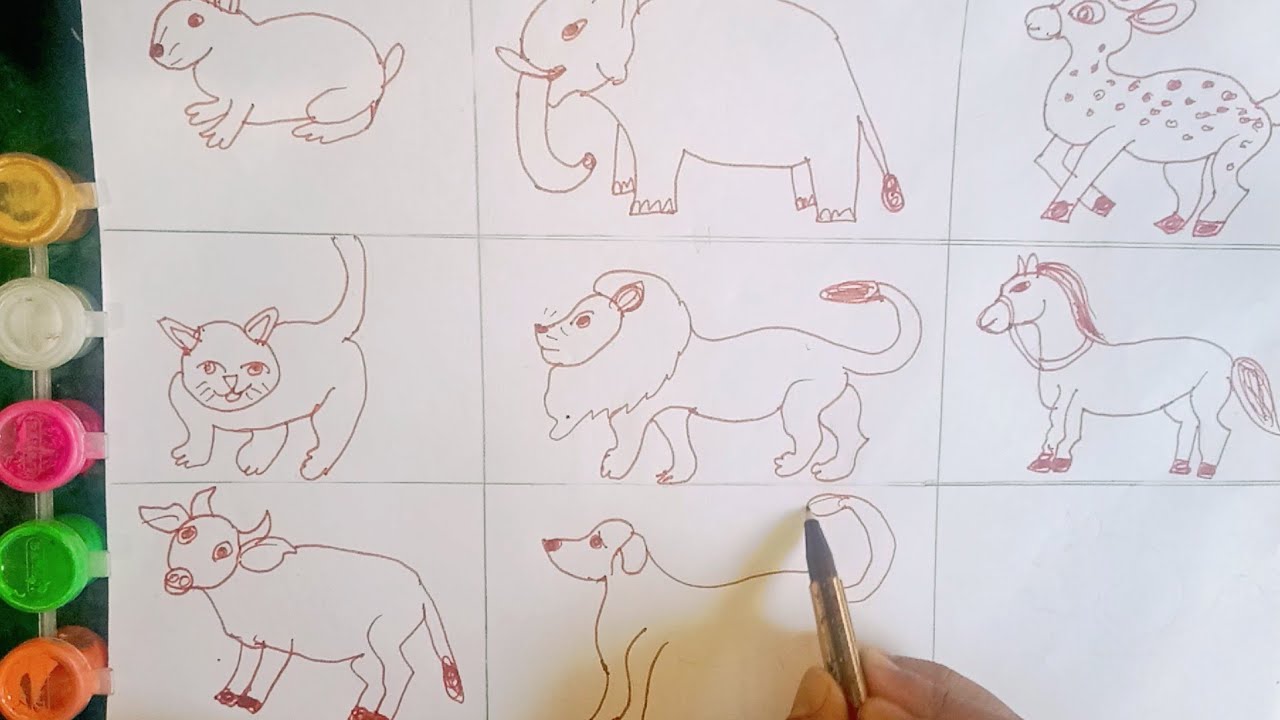 Animals drawing for kids | animals name | rabbit 🐇 elephant 🐘 horse 🐎 ...