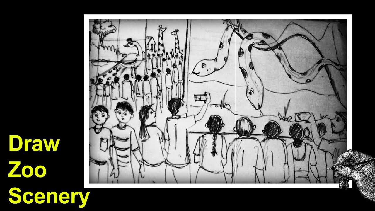 How to draw zoo scenery || draw Zoo Animals step by step || zoo scenery ...