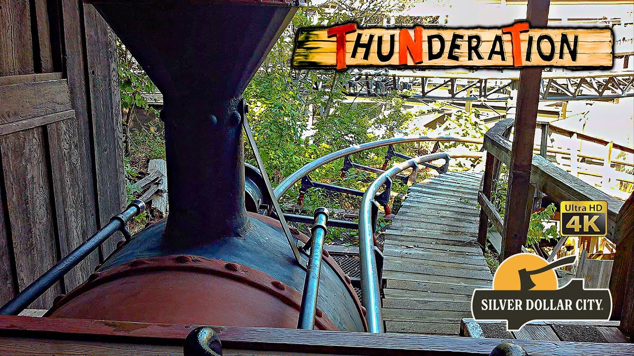2024 Thunderation Roller Coaster On Ride Front Seat 4K POV Silver ...