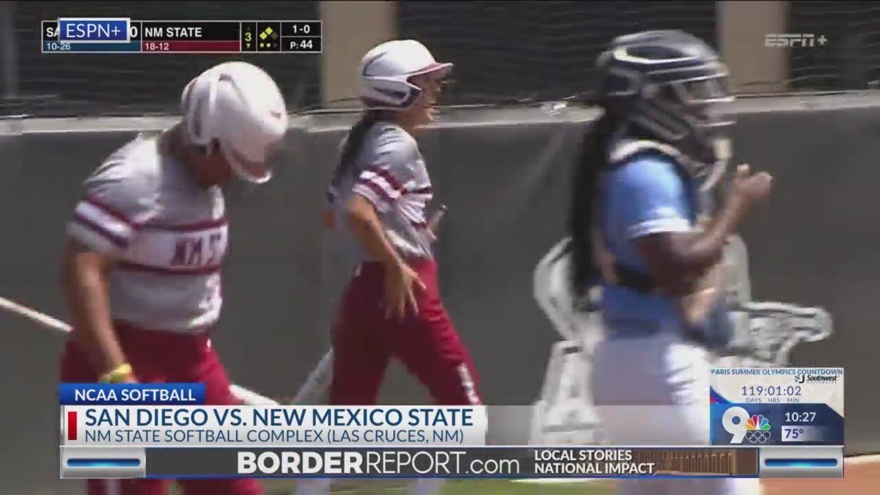 NMSU softball sweeps double header against San Diego - YouTube