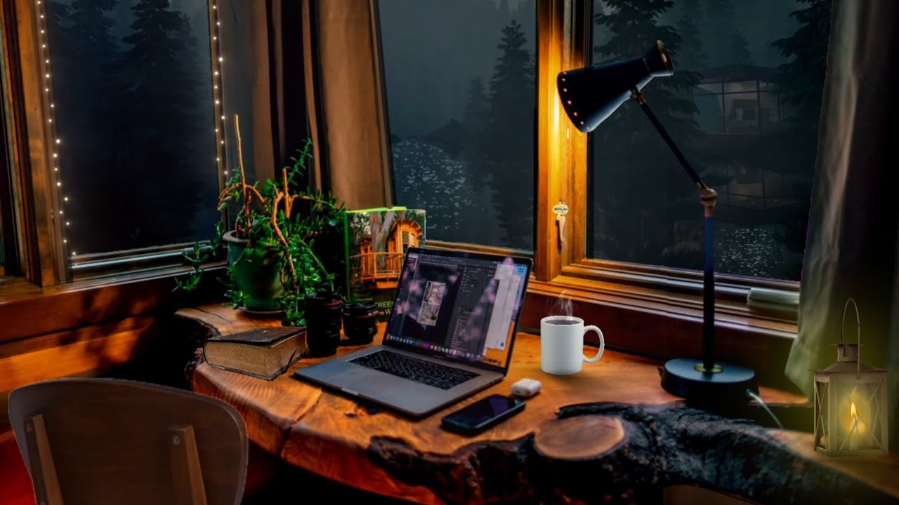 Lake cabin study room ambience 💻 | Gentle water lapping and morning ...
