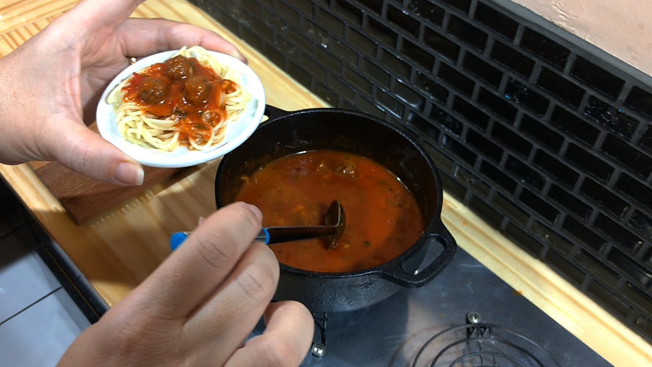 MINI FOOD | MACARRÃO COM ALMONDEGAS | ASMR COOKING | Mini Cozinha ...