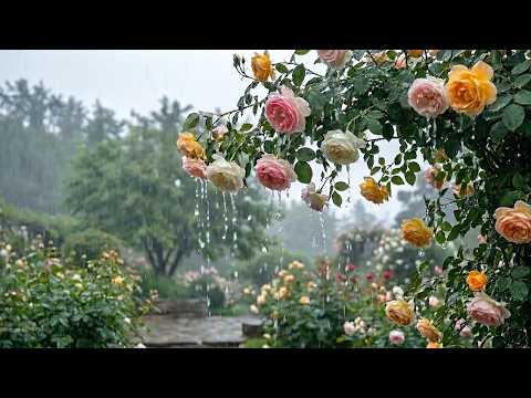 Rose Garden Rain Sounds 🌧️ Peaceful Rain & Water Drops for Sleep and Relaxing