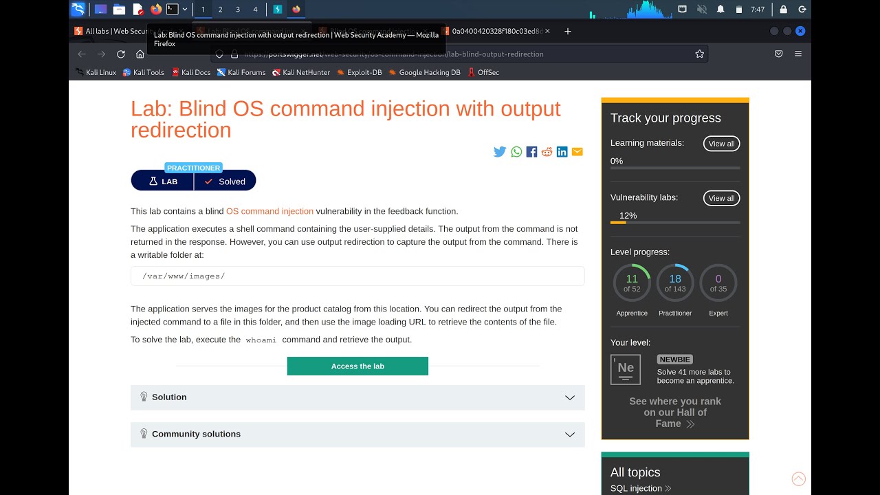Web Security Academy Blind Os Command Injection With Output Redirection Youtube
