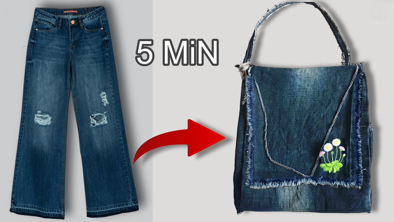 Turn Your Old Jeans Into Trendy Denim Bag | Quick 5-Minute Tutorial ...