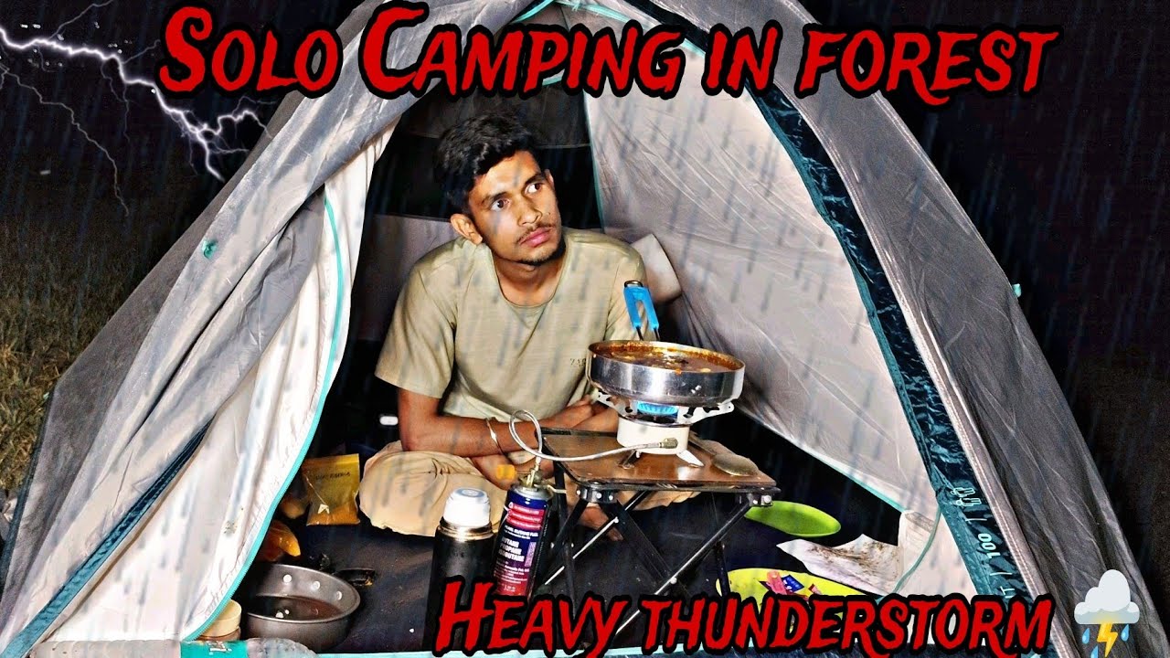 Solo Camping In Thunderstorm Uttrakhand Deep Forest making puri with ...