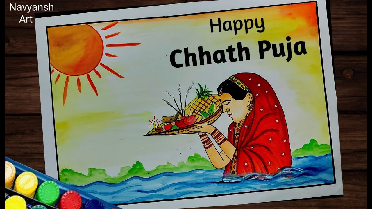 Chatth Puja drawing / How to draw Chhath Puja poster step by step ...