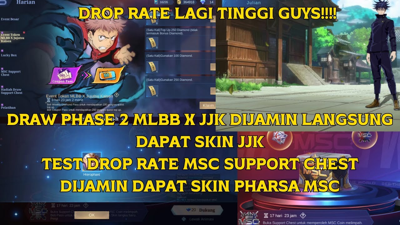 DRAW PHASE 2 MLBB X JJK DROP RATE TINGGI | TEST DROP RATE MSC SUPPORT ...