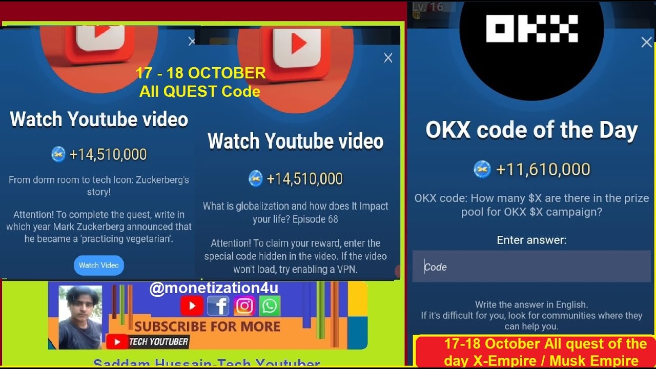 17-18 October OKx code of the day | Watch Video 68 Episode code | All ...