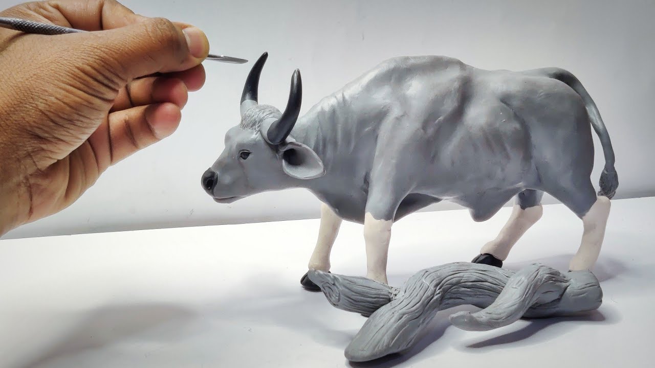 Clay Sculpting : Realistic Gaur Bull Made from Polymer clay, Diy Clay ...