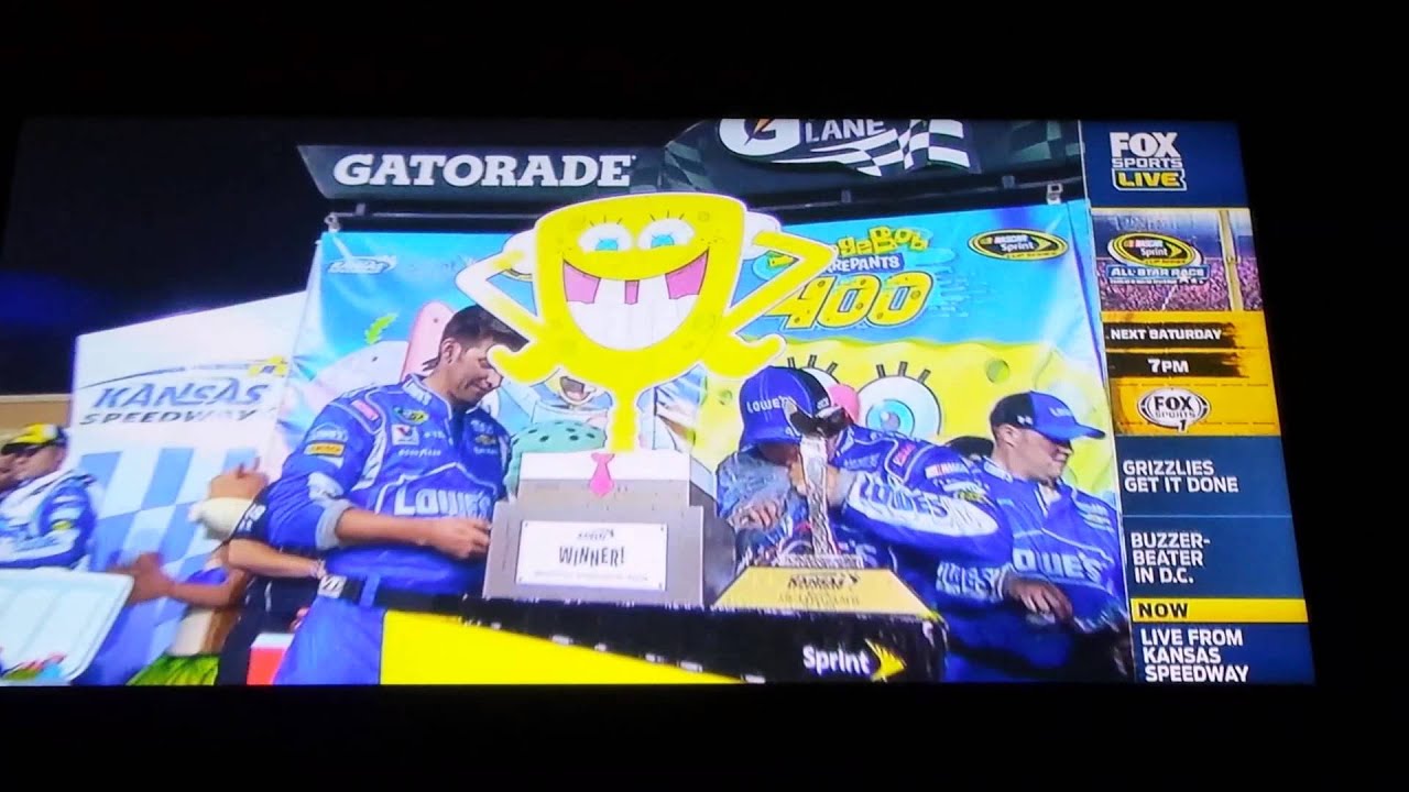 2015 SPONGEBOB SQUAREPANTS 400 - VICTORY LANE JIMMIE JOHNSON - YouTube
