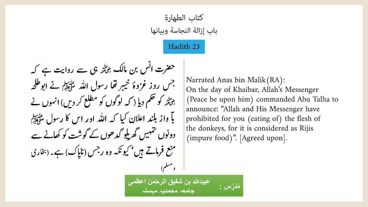 حدیث نمبر 23 | Hadith 23 (Bulugh ul Maram بلوغ المرام) - YouTube