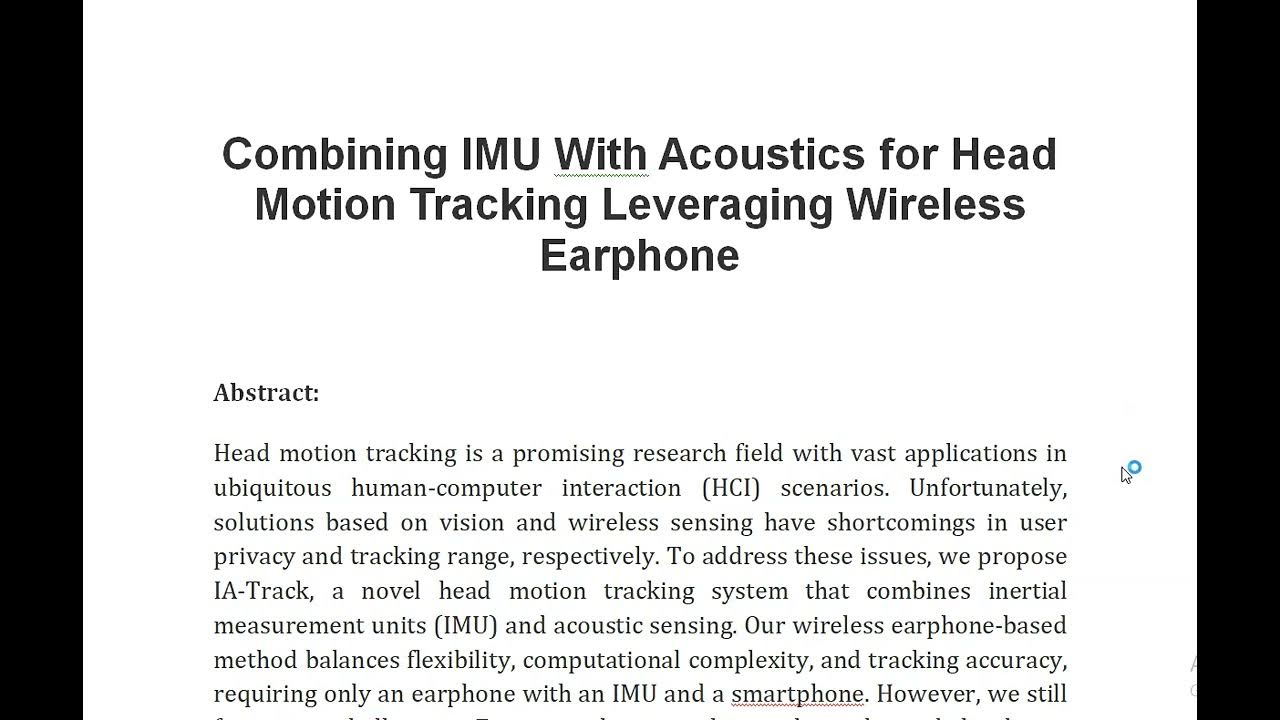 Combining IMU With Acoustics for Head Motion Tracking Leveraging Wireless Earphone - YouTube