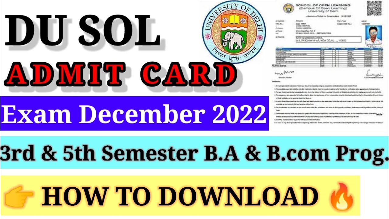Du Sol 3rd & 5th semester B.A & B.com program || Admit Card Released ...