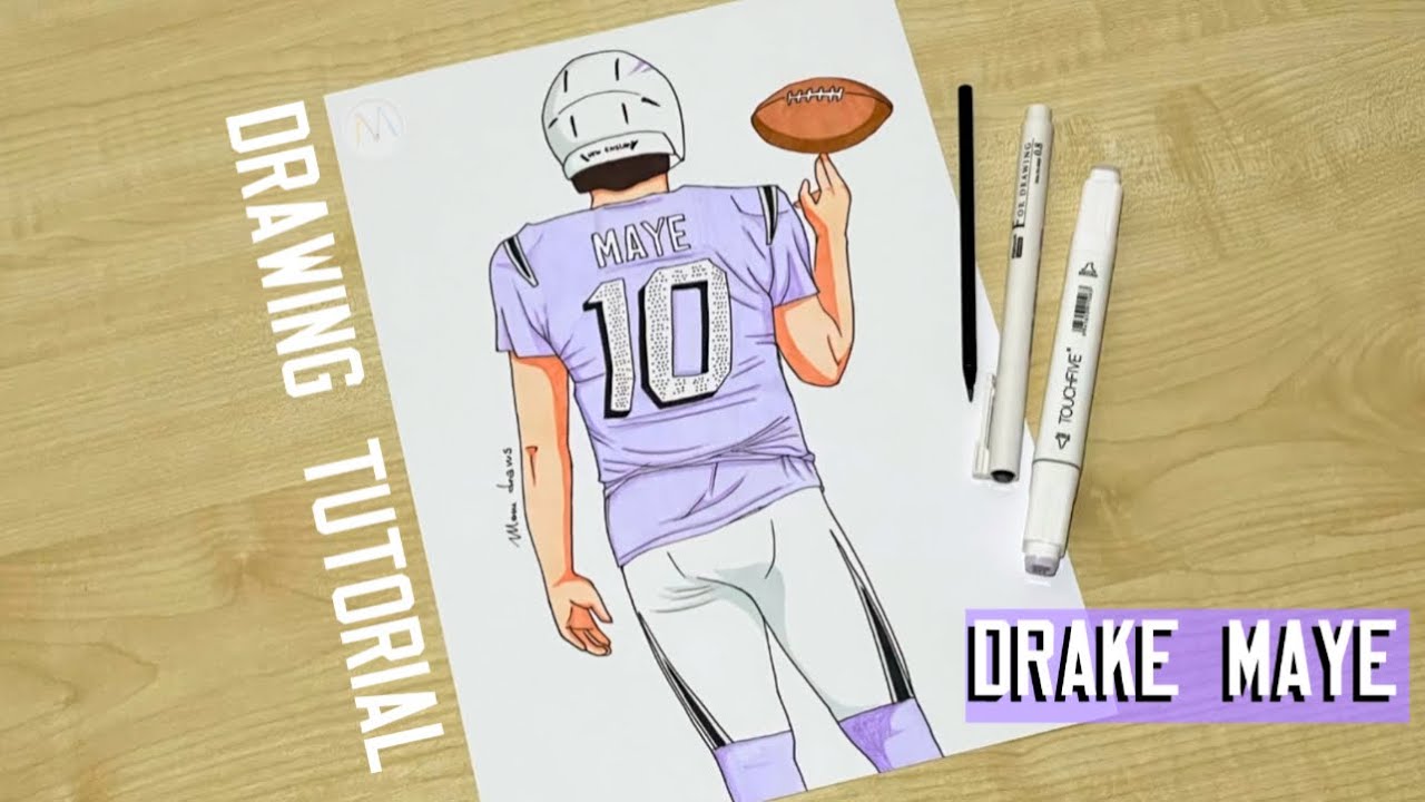 How to draw quarterback Drake Maye New England Patriots - YouTube