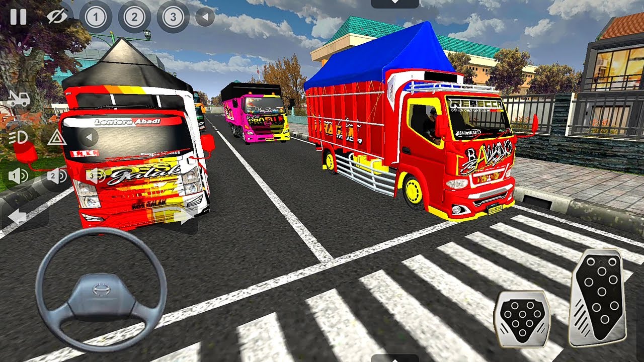 GAME MOBIL MOBILAN TRUK OLENG REBECCA MERAH TERPAL SEGITIGA MOD BUSSID ...