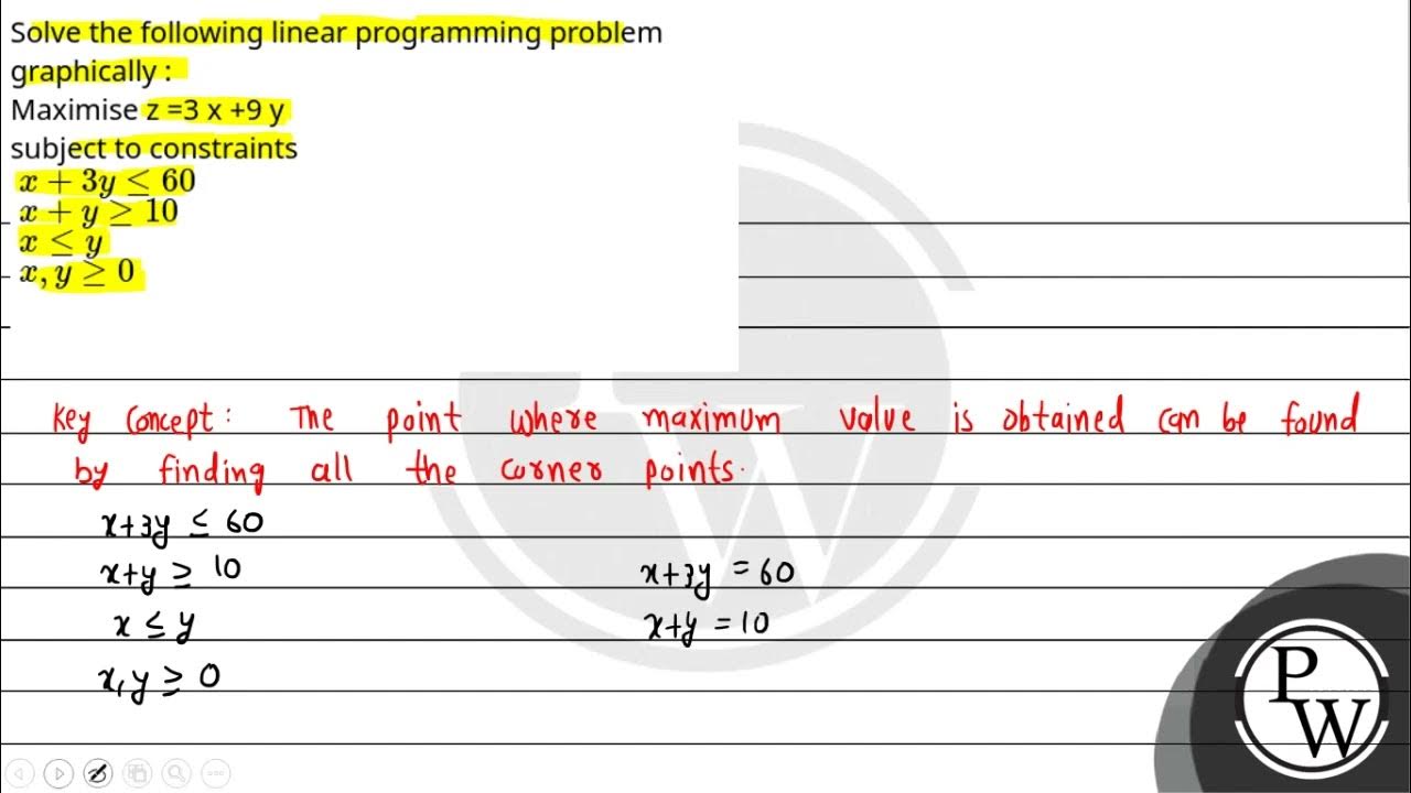 Solve the following linear programming problem graphically :Maximise z =3 x +9 ysubject to const ...