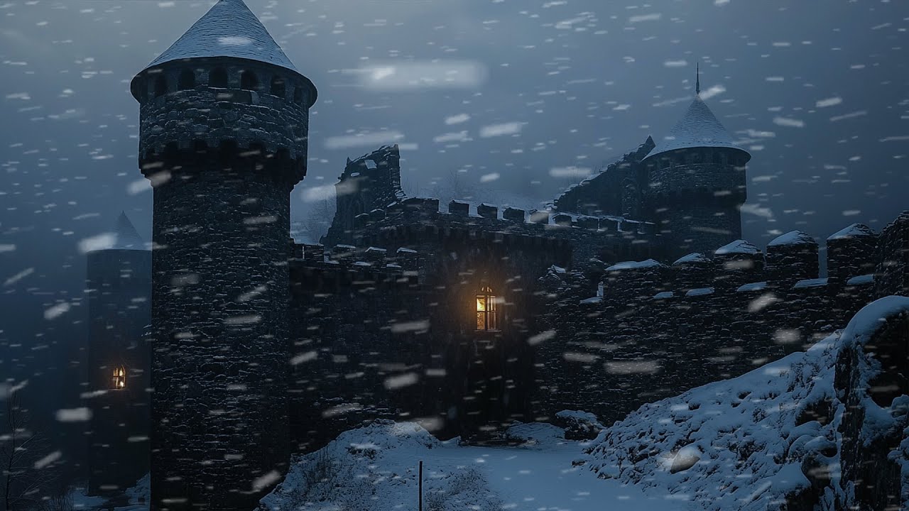 Relaxing with Snowstorm Sounds at Dark Medieval Castle | Winter Wind ...