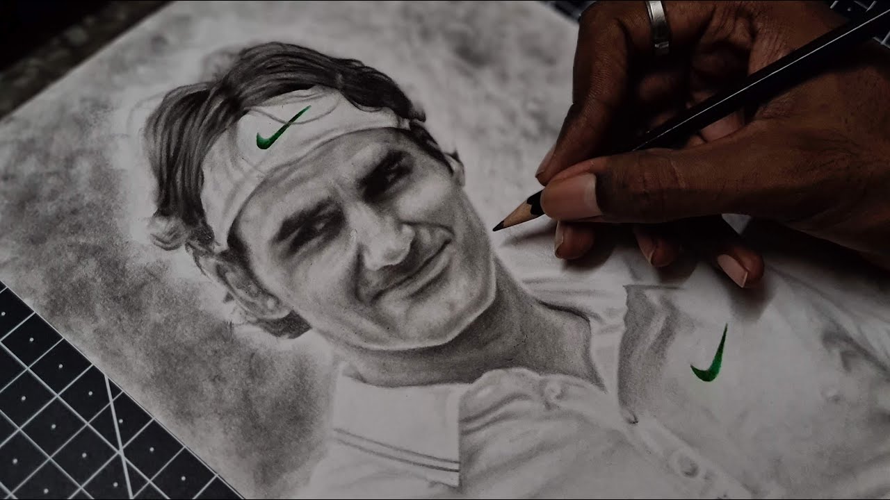 How to draw Human Portrait | How to draw Roger Federer | Brustro ...