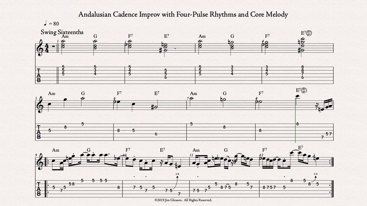 Andalusian Cadence Improv with Four Pulse Rhythms and Core Melody - YouTube