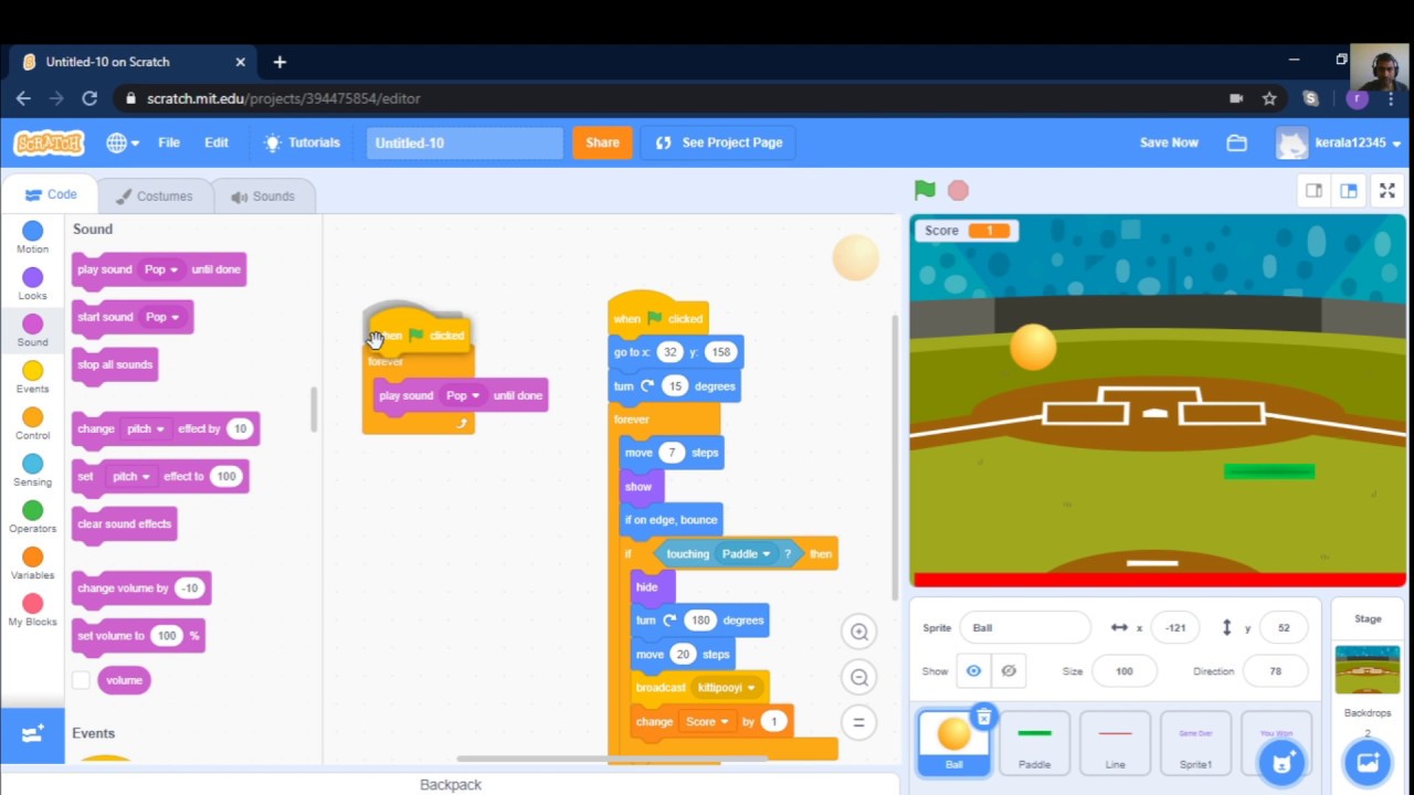 Scratch 4- How to make a Bouncing ball program? (Malayalam) - YouTube