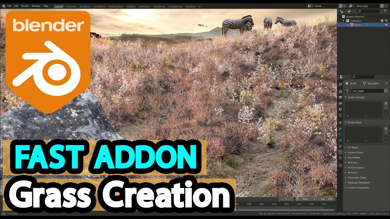 Create Grass, fields, Lawn in Blender l Grassblade - YouTube