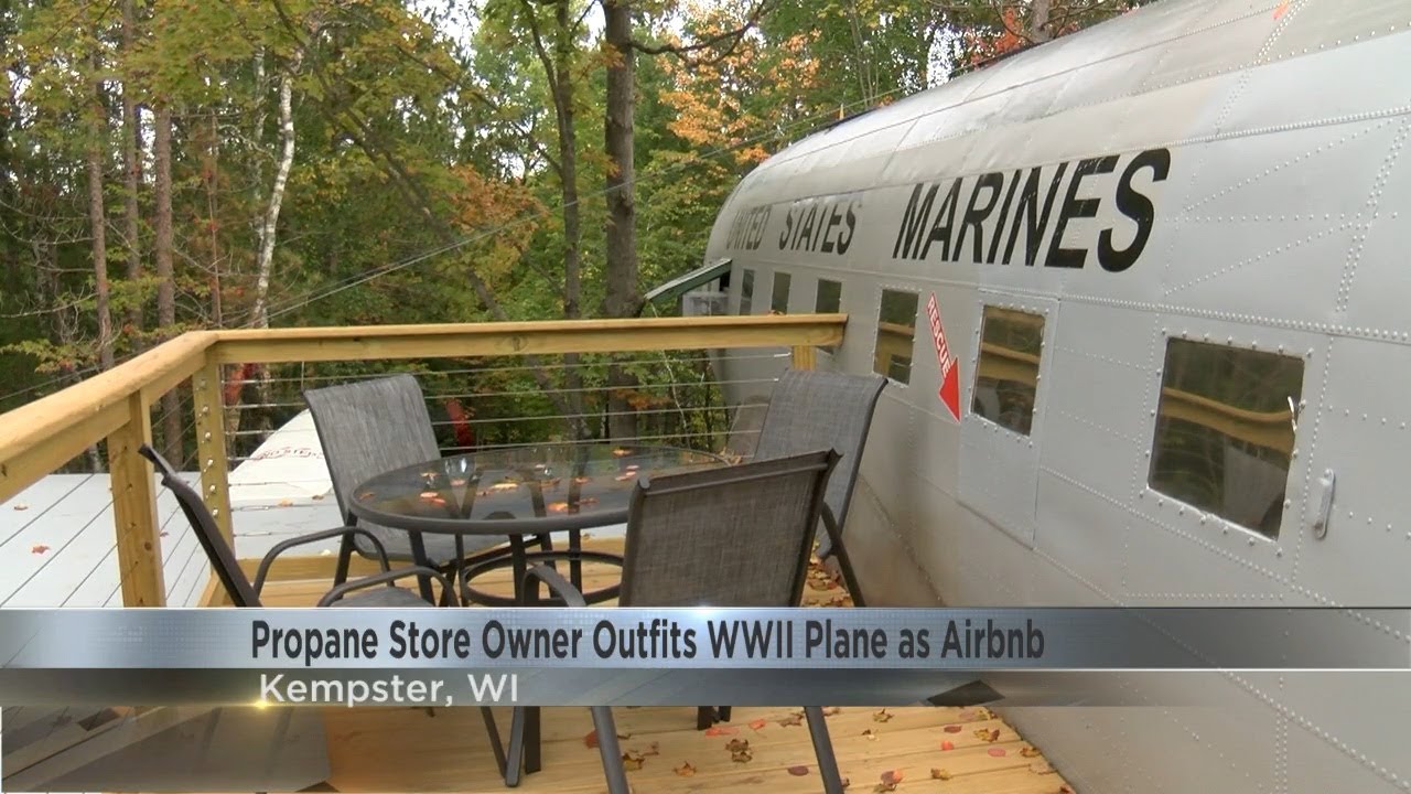 Propane store owner outfits WWII plane as Airbnb - YouTube
