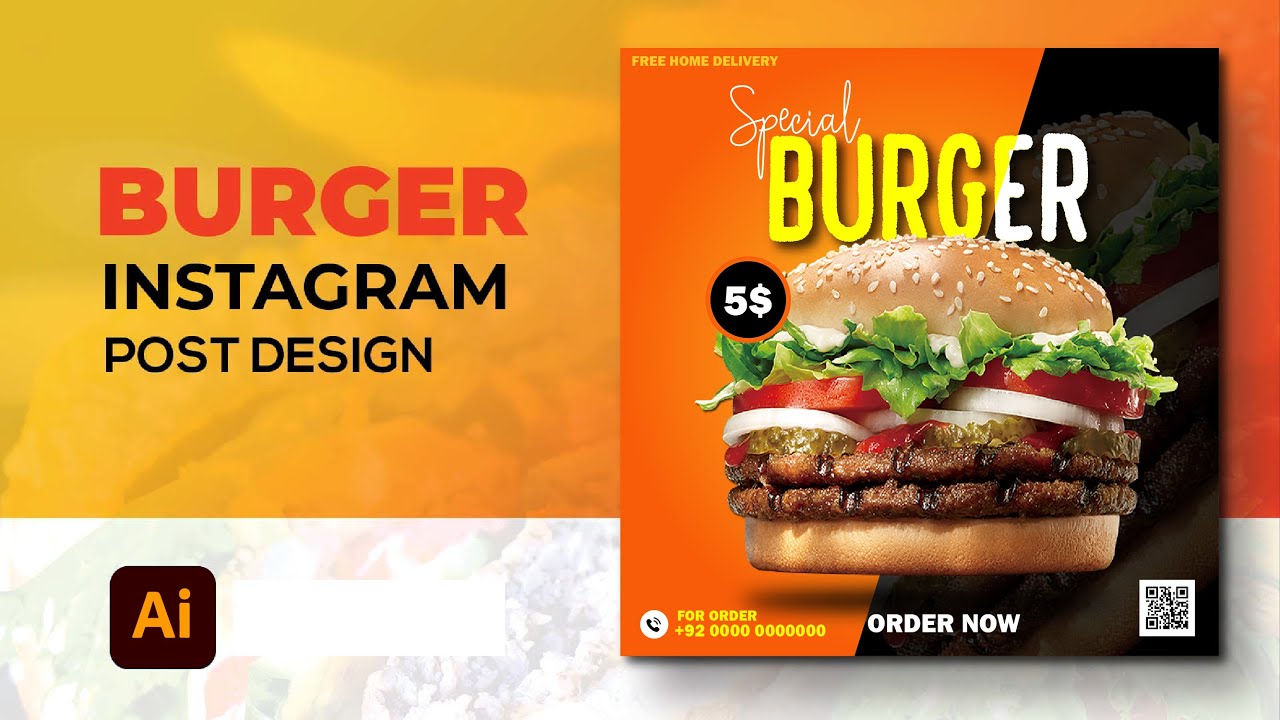How to Design Food Burger Social Media Poster Design in Adobe illustrator | Ahmed Graphic ...