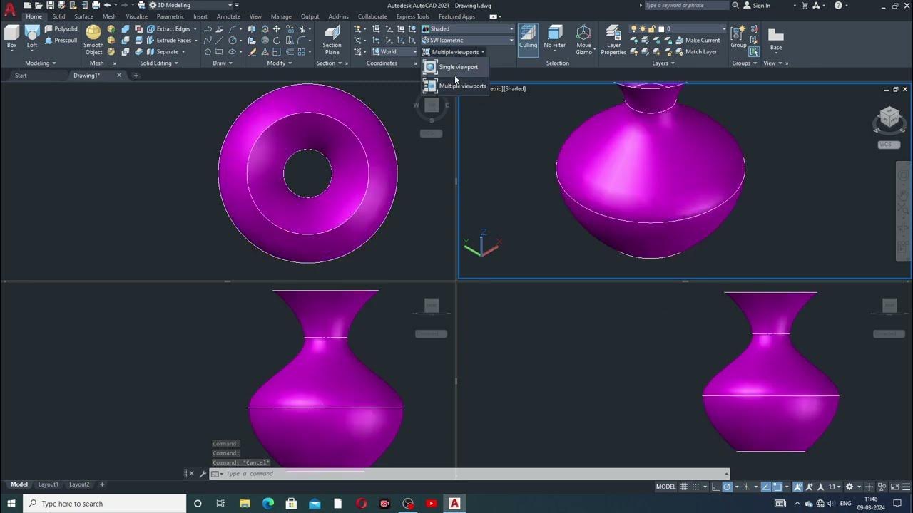Autocad Lecture 26a Loft Command Practice Youtube