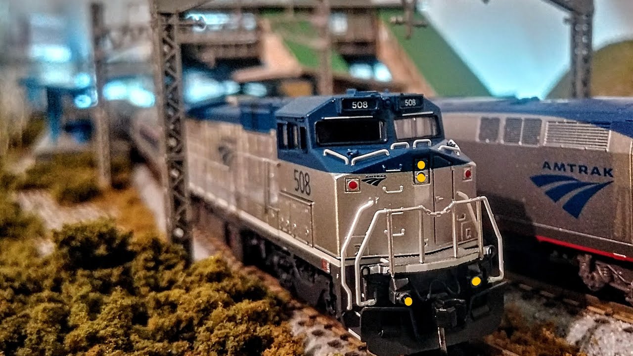 Amtrak Dash 8 runs PT.1 N scale compositions chases paces and runbys ...