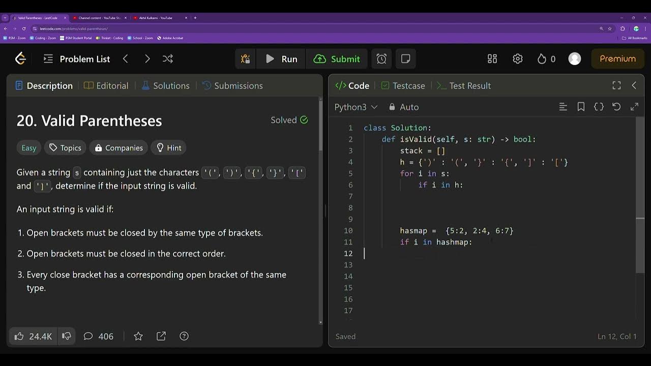 Valid Parentheses - Leetcode (Python) - YouTube