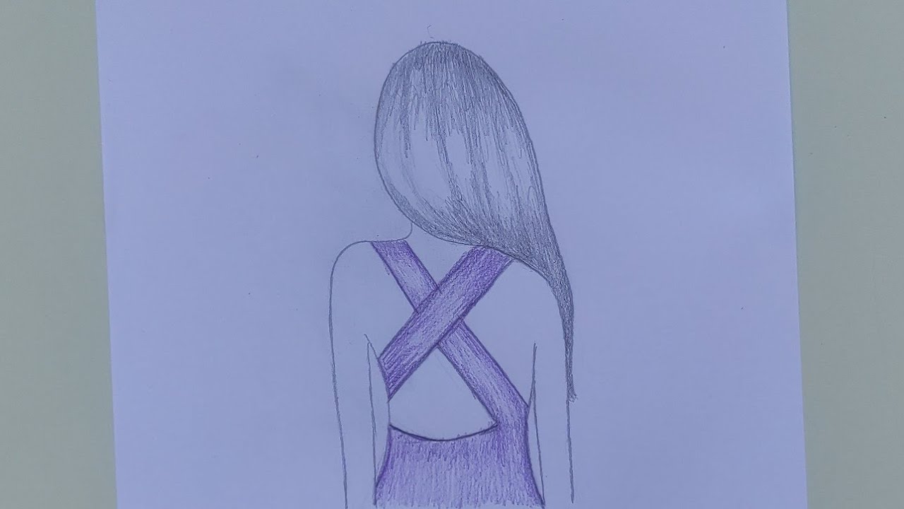 How to draw a girl with a backless dress on - step by step || Easy ...