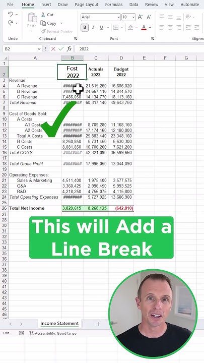Excel Tip: How To Insert Line Breaks In Cells - YouTube