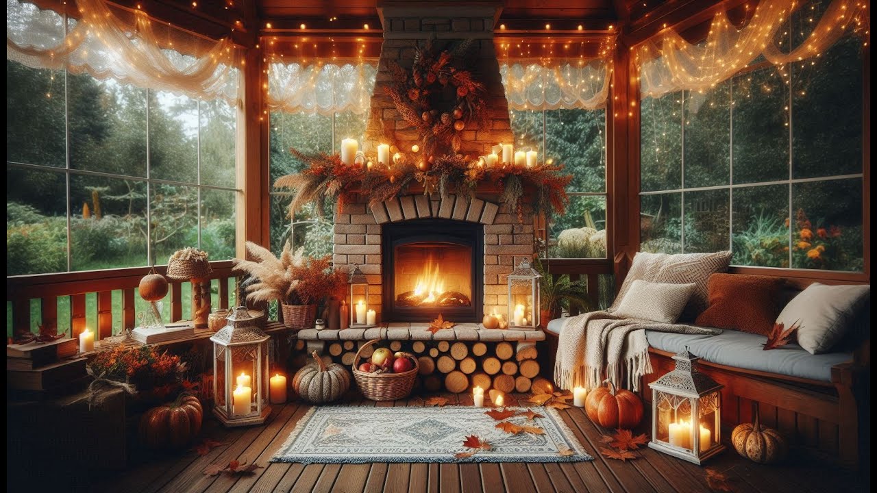 COZY Gazebo Fireplace | Fall and Autumn Ambience | Relaxing Fire ...