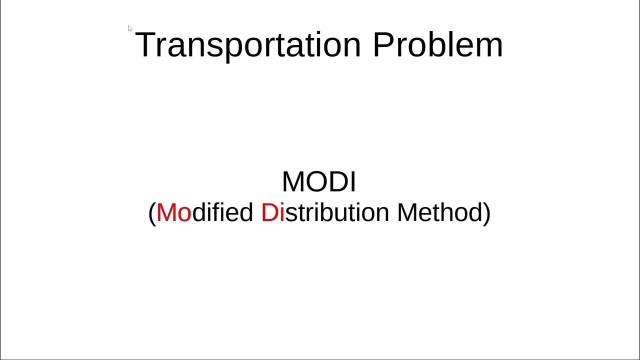Modi Method Transportation Problem - YouTube