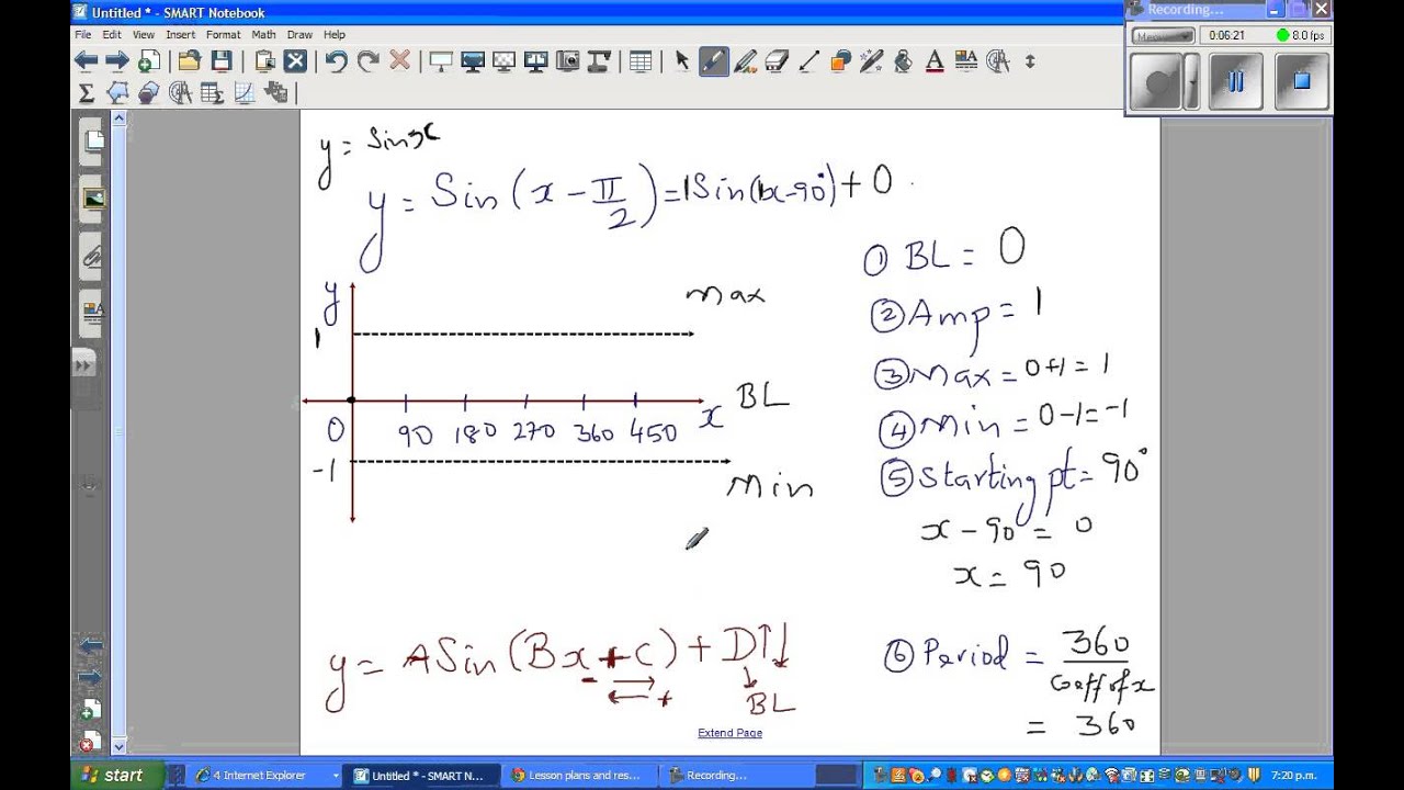 Graphing y = Sin (x - pi/2) - YouTube