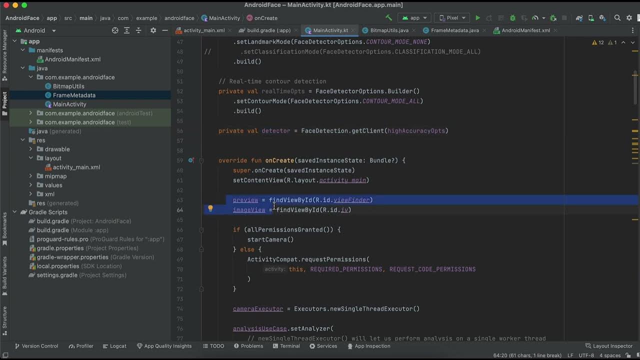 Face detection in native android app with MLkit, Tensorflow lite & CameraX and display in ...