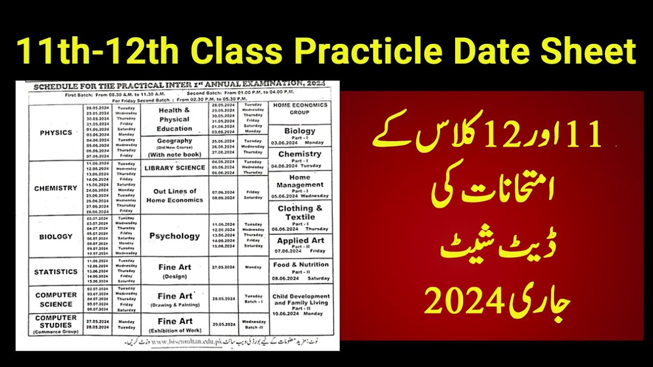 Practical Date sheet of Intermediate 2024 | 11th and 12th practical ...