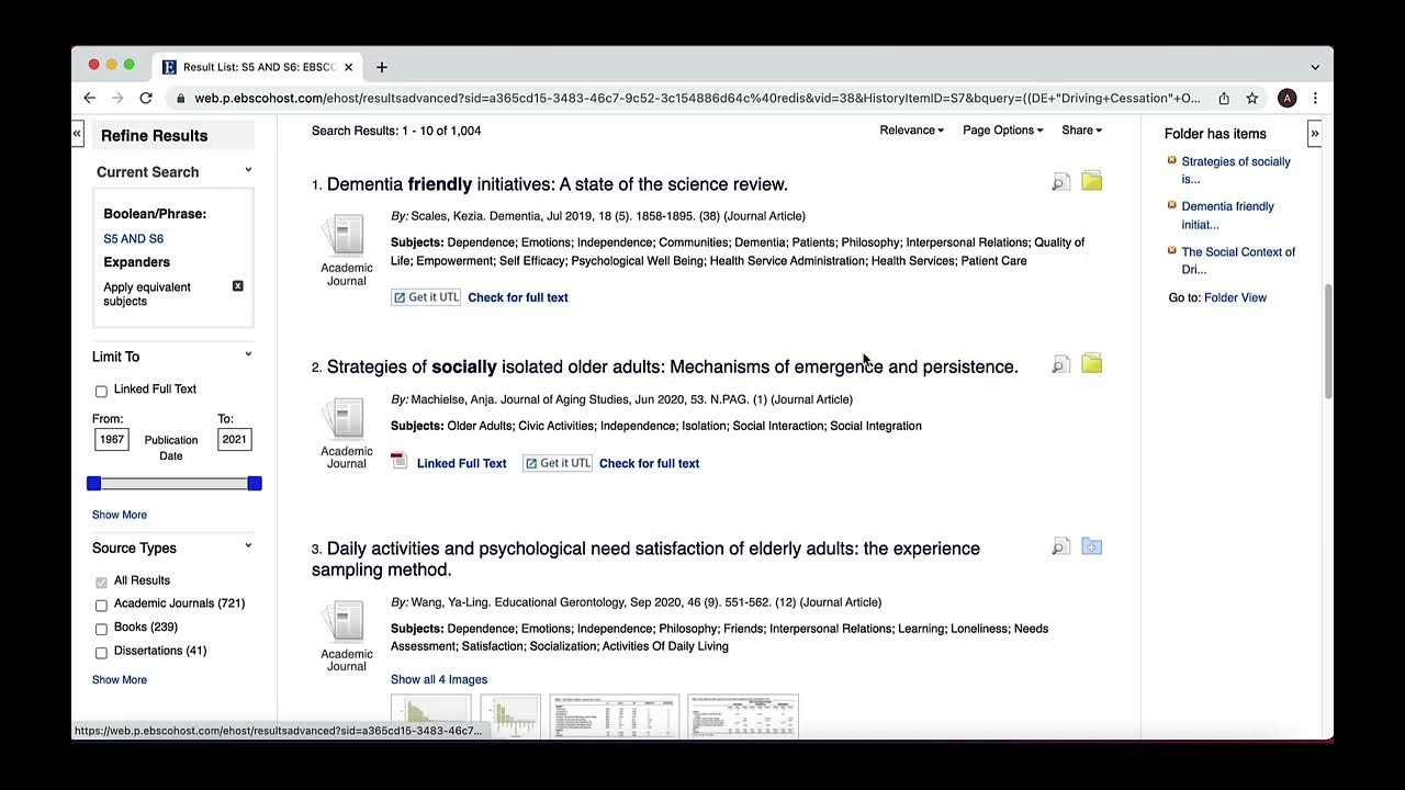 Ageline on EBSCO 6 - Saving and exporting - YouTube
