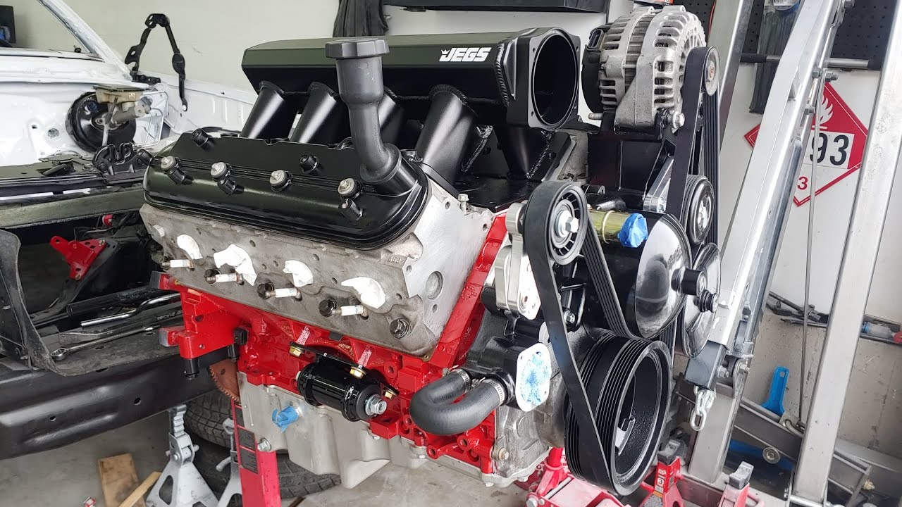 Test fitting JEGS LS intake, and found a problem with my serpentine ...